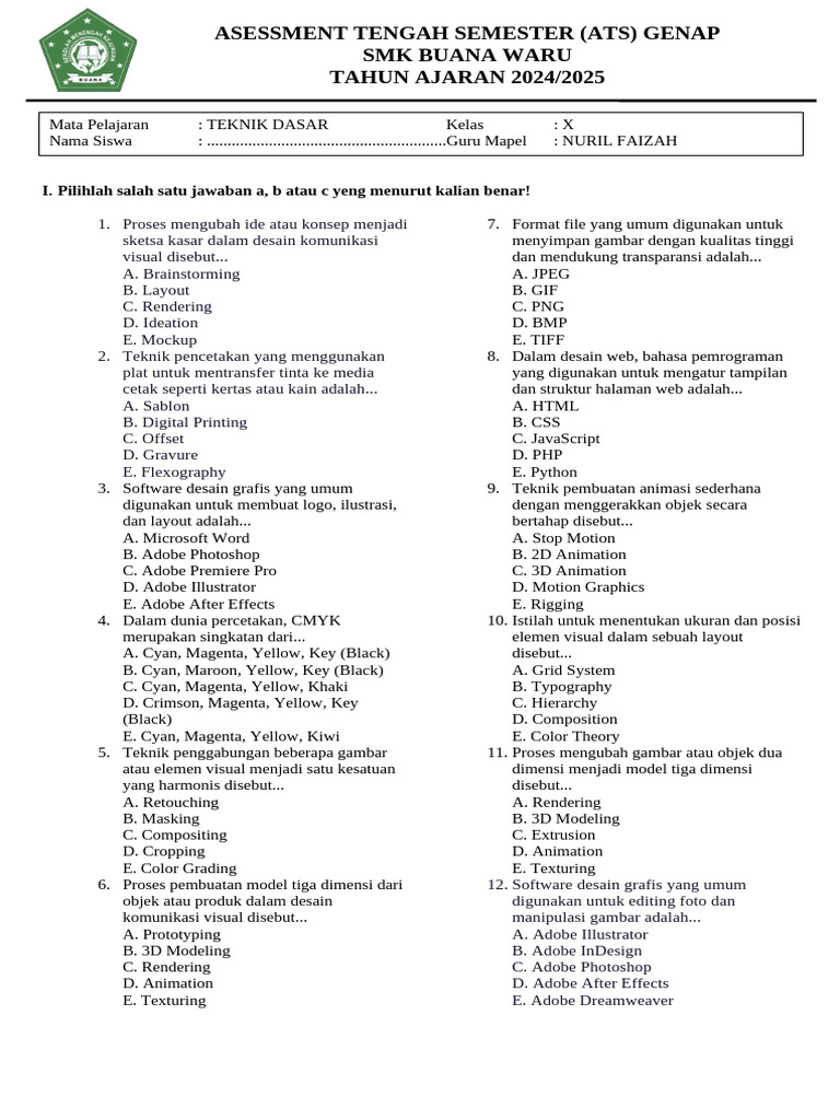 Soal Teknik Dasar x Dkv 2025 | PDF