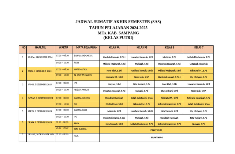 JADWAL SAS PUTRI 2024 | PDF