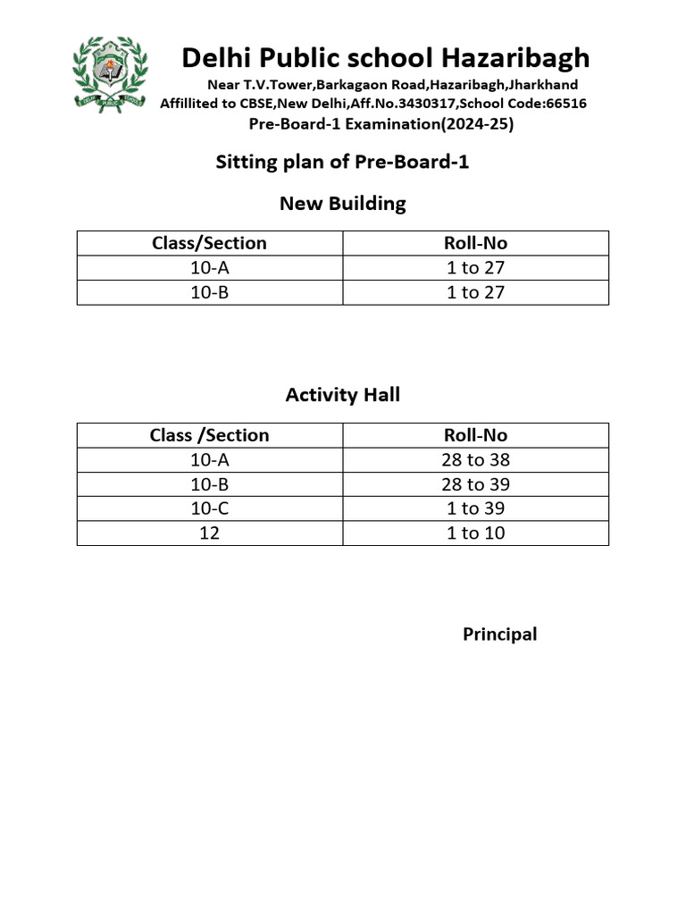 Sitting Plan For Pre-Board | PDF