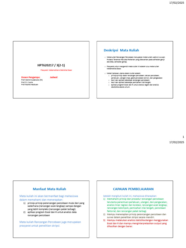 Overview Perancangan Percobaan 2025 - HS - Revised - Handout2 | PDF