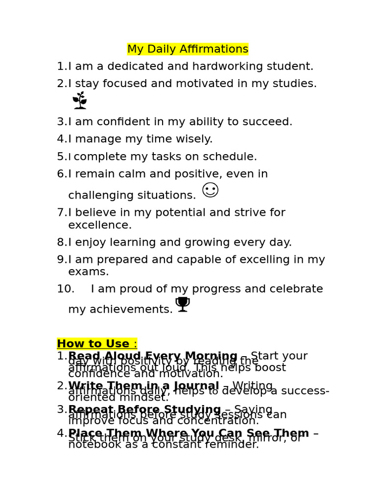 Daily Success Affirmations | PDF