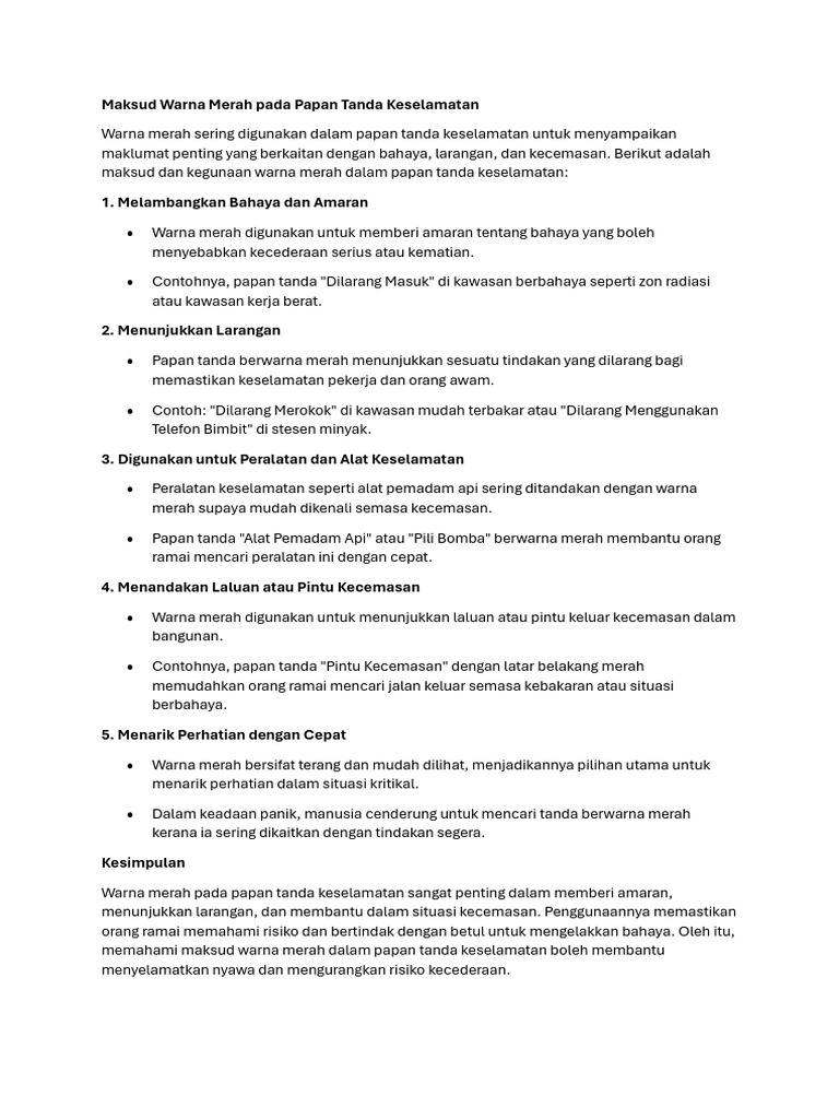 Maksud Warna Merah Pada Papan Tanda Keselamatan | PDF