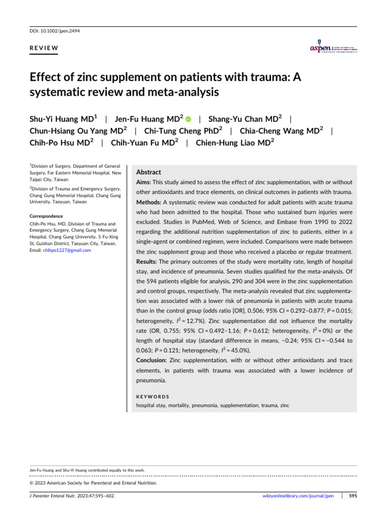 J Parenter Enteral Nutr - 2023 - Huang - Effect of Zinc Supplement On ...