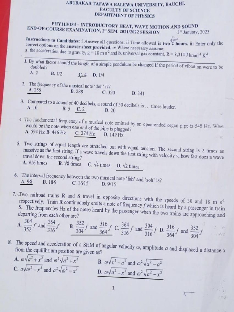 Phy 113 20212022PQ | PDF