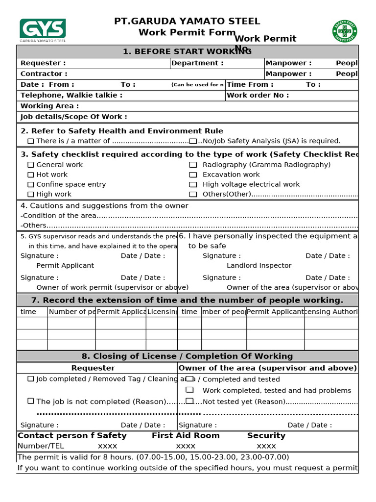 Work Permit Form - English | PDF | Wire | Scaffolding