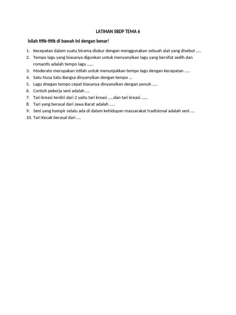 Latihan Sbdp Tema 6 | PDF