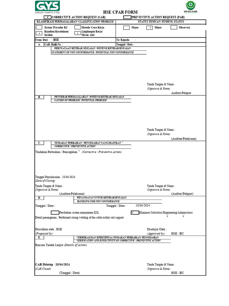 Gys.fm.Hse.11 Cpar Form | PDF
