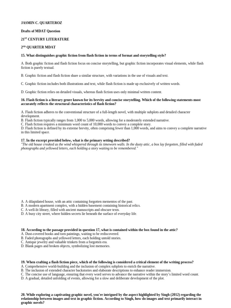 21ST Century 2ND Quarter Drafts of Mdat Question | PDF | Narrative | Storytelling