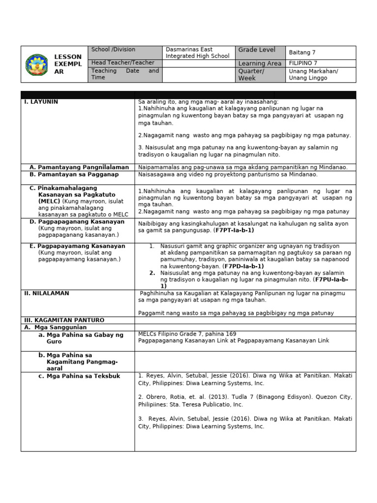LEARNING EXEMPLAR - DLP-SAMPLE | PDF