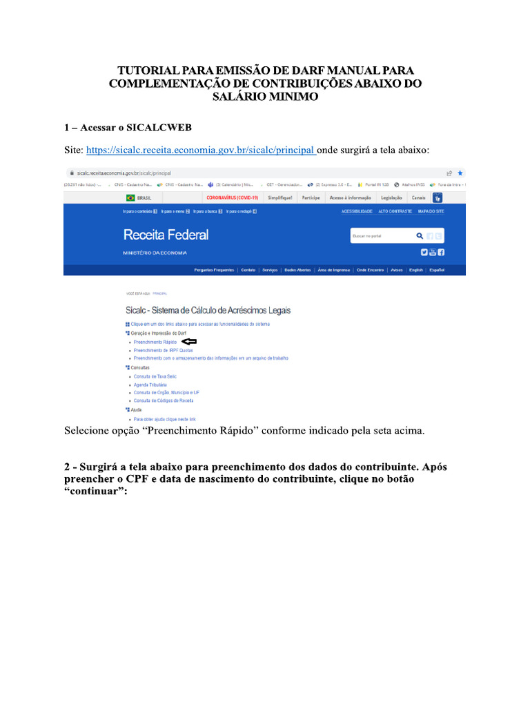 Tutorial para emissão de DARF no SICALC (1) | PDF
