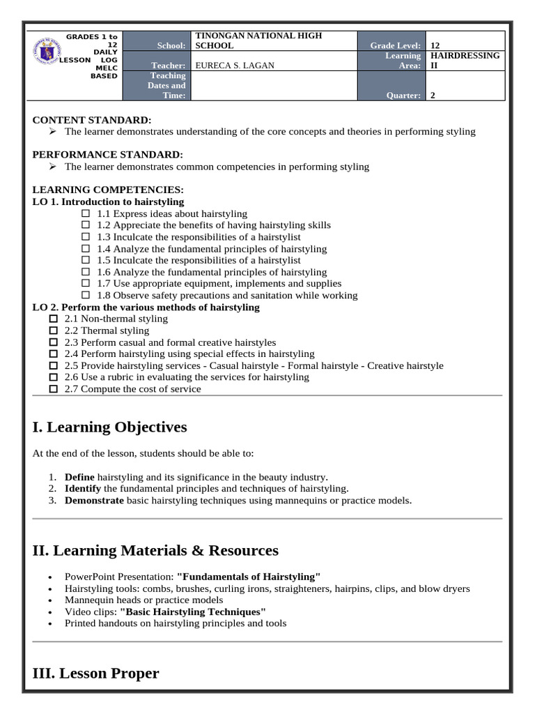DETAILED LESSON PLAN | PDF | Hairstyle | Learning