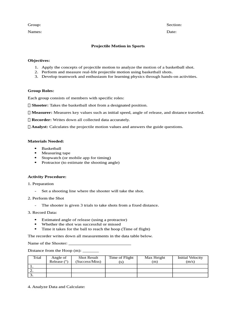 Projectile Motion in Sports | PDF
