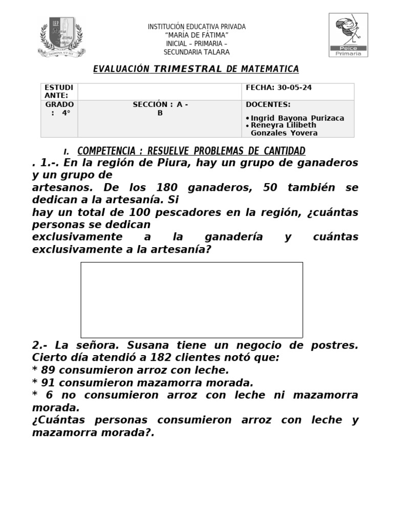 Evaluación de Matematica - Mayo | PDF
