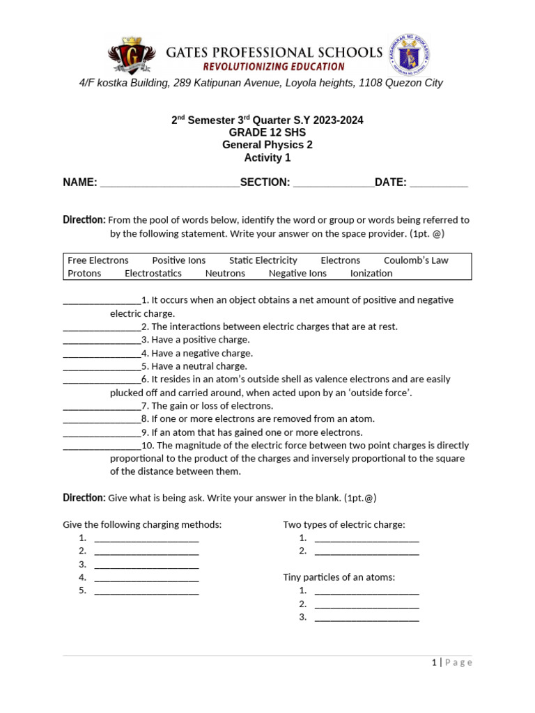 Grade 12 Physics Activity Sheet | PDF