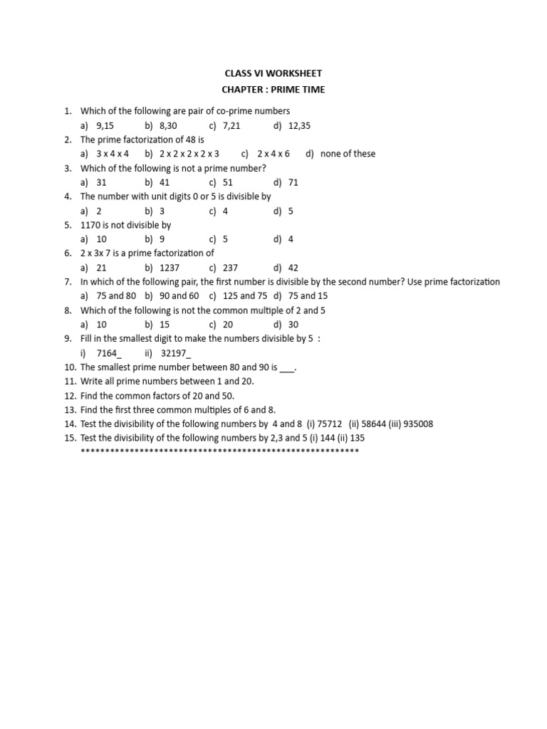 CLASS VI WORKSHEET | PDF