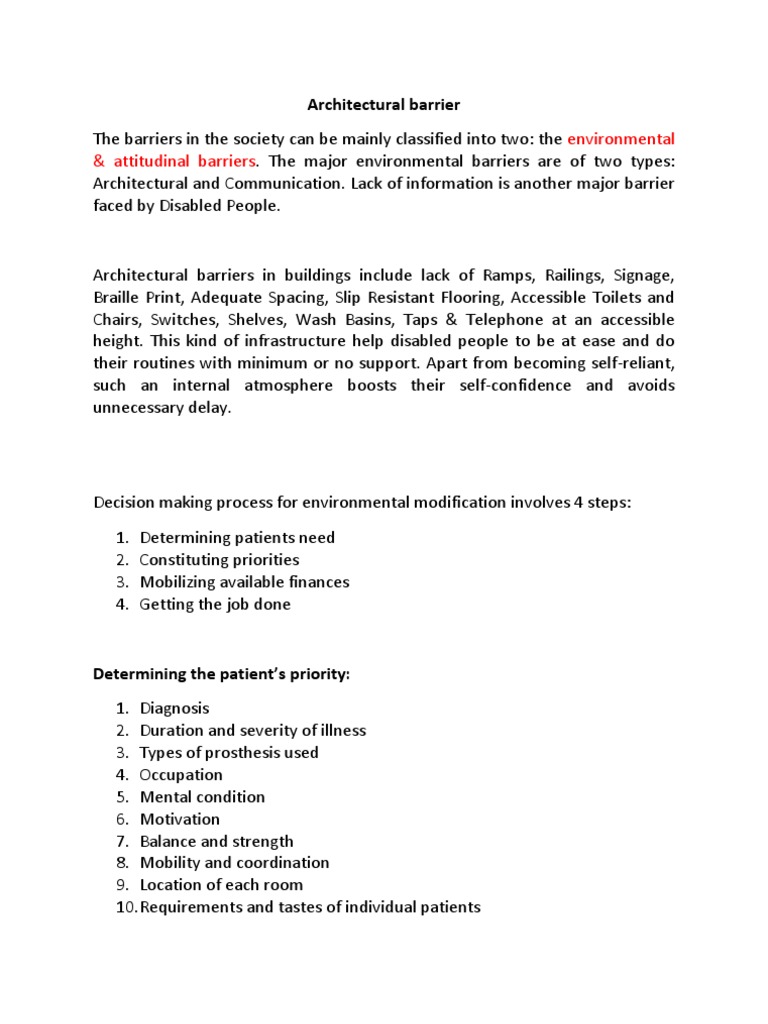 Environmental & Attitudinal Barriers: Architectural Barrier | PDF
