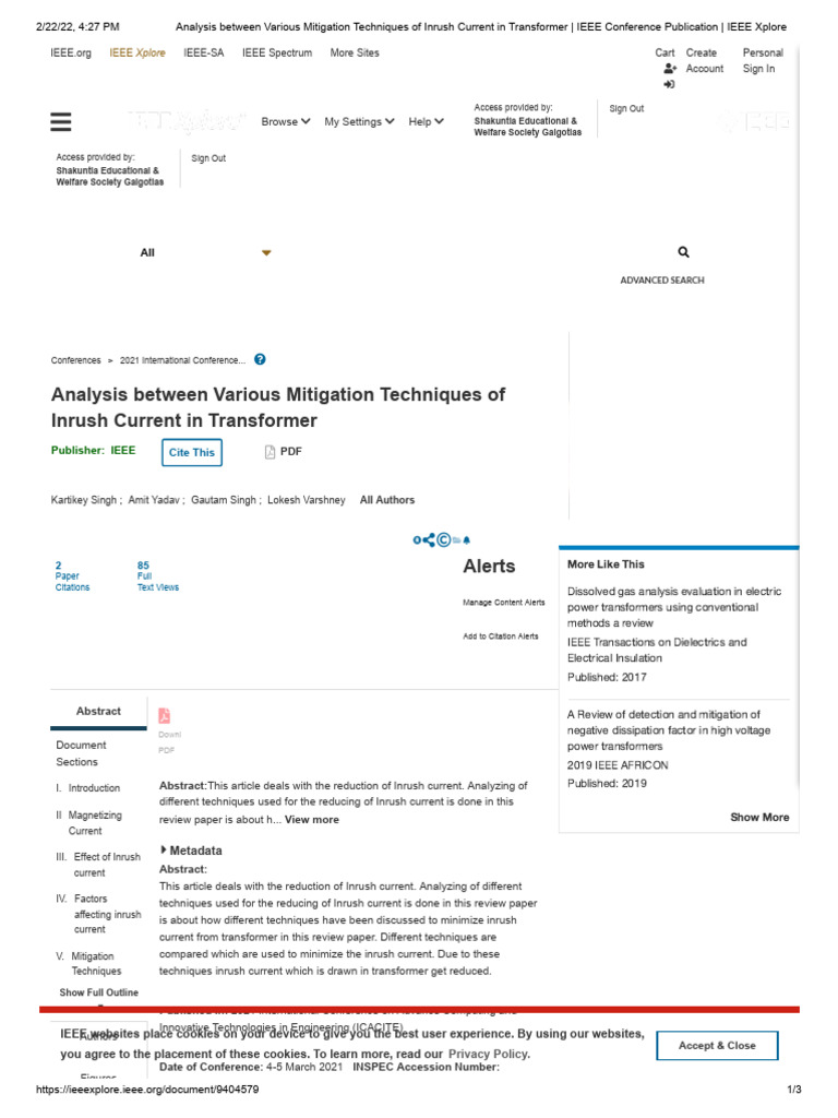 Analysis Between Various Mitigation Techniques of Inrush Current in Transformer - IEEE ...
