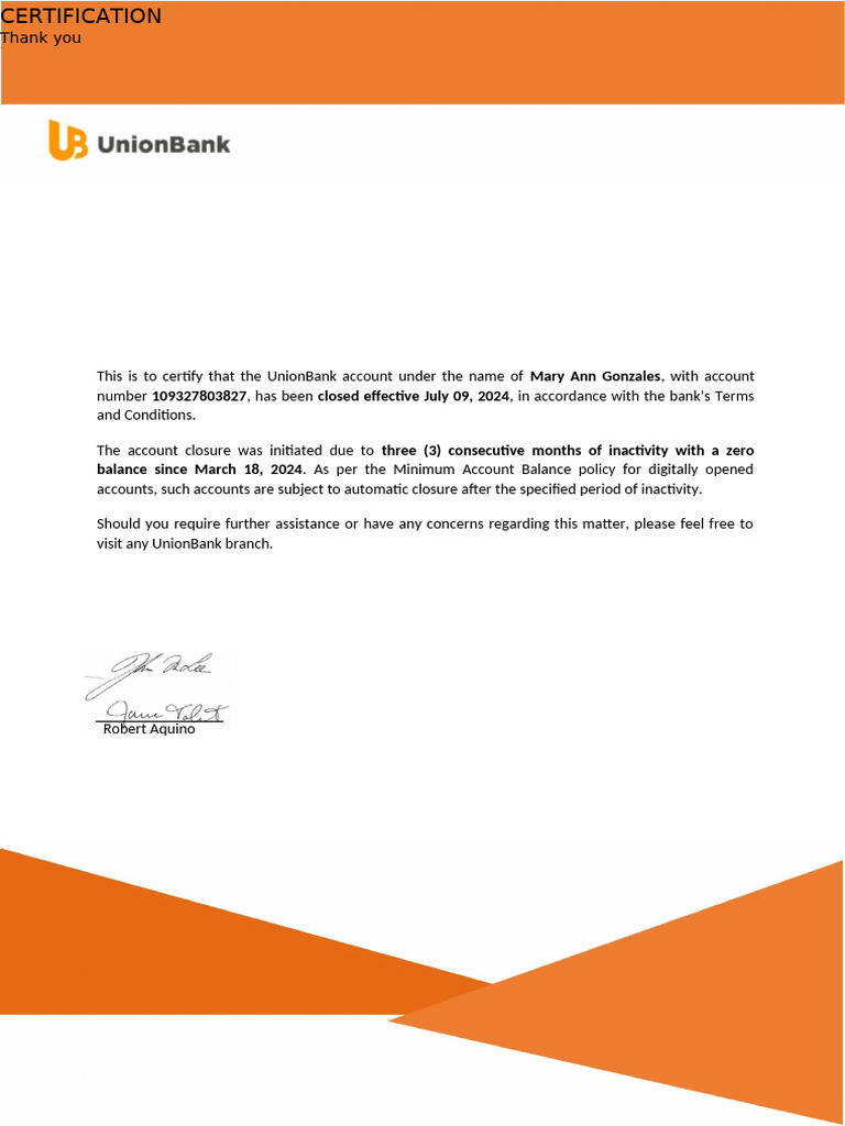 Letter Union Bank | PDF