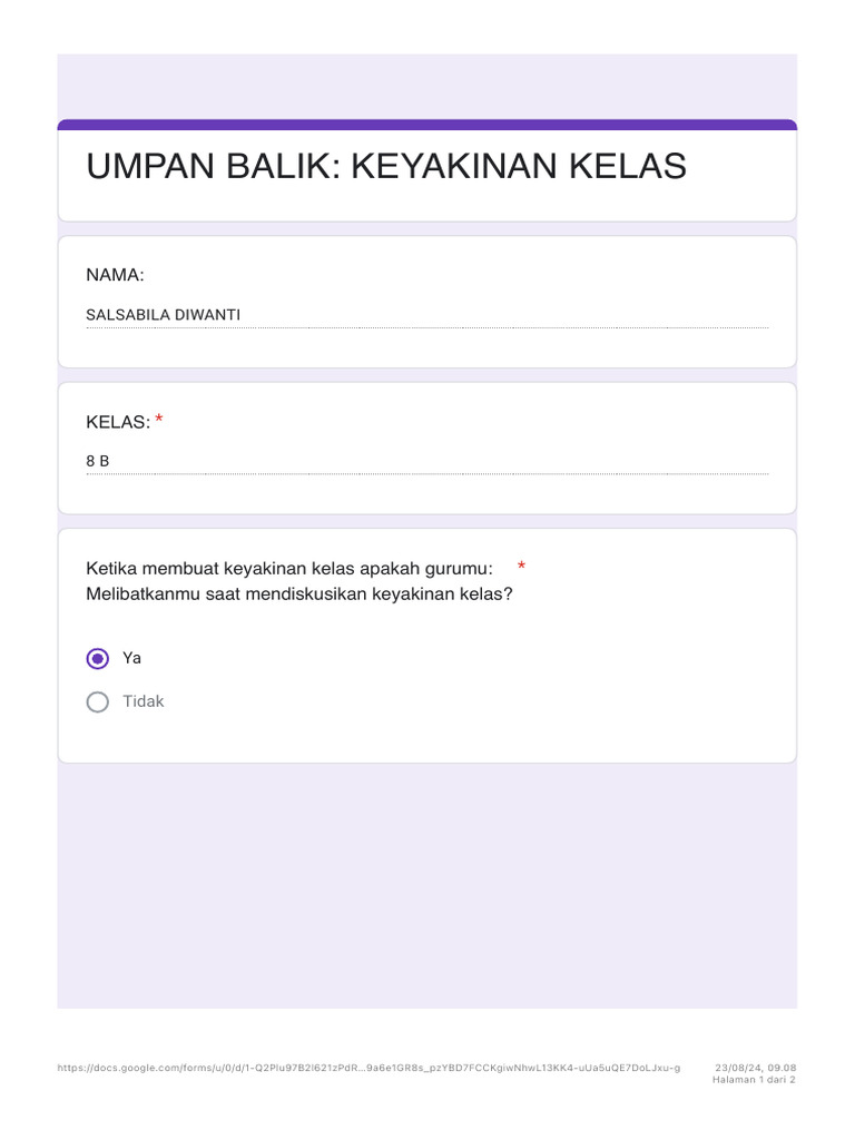 Umpan Balik Keyakinan Kelas | PDF