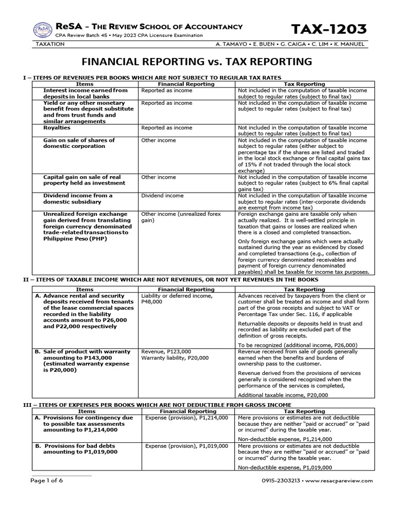 Financial vs. Tax Reporting Guide | PDF | Expense | Taxes