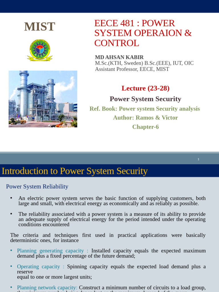 Lec 22-26 Power System Security | PDF | Reliability Engineering | Electrical Engineering