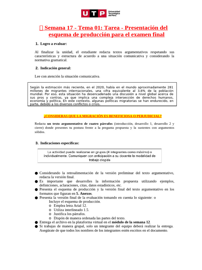 ? Semana 09 - Tema 01 Tarea - Presentación Del Esquema de Producción para El Examen Final ...