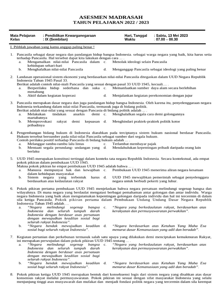 5) SOAL AM PKN 2022-2023 | PDF