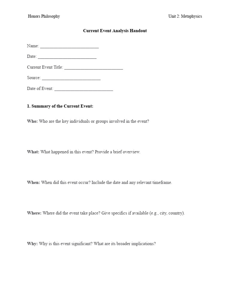 Metaphysics Current Event Analysis Handout | PDF
