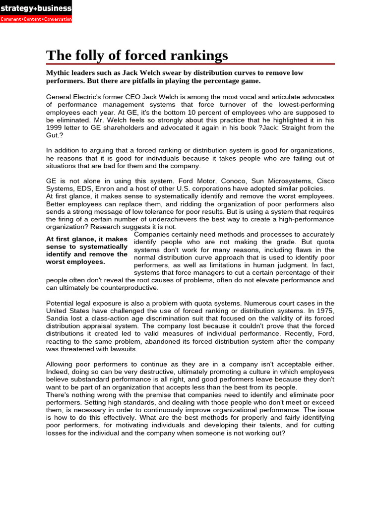 The Risks of Forced Employee Rankings | PDF | Performance Appraisal ...