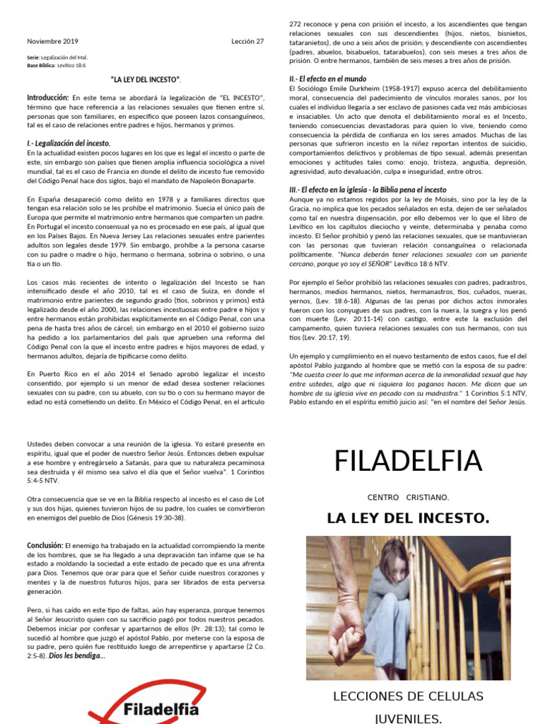 Lecc. P Jov. Filadelfia Ley Del Incesto | PDF | Incesto | Pecado