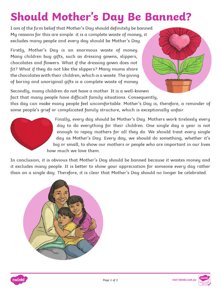 Au t2 T 10000105 Should Mothers Day Be Banned Persuasive Example Text ...