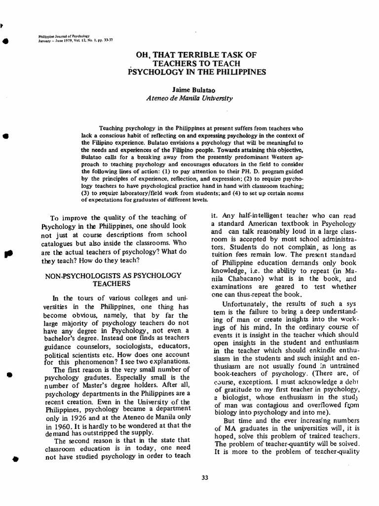 Teaching Psychology in the Philippines | PDF | Teachers | Psychology