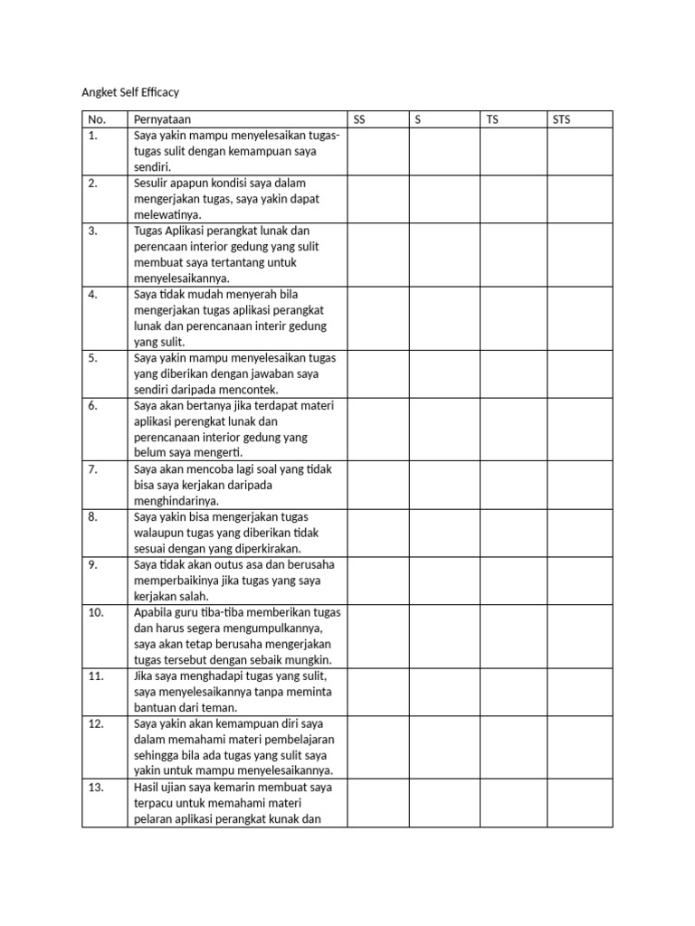 Angket Self Efficacy | PDF