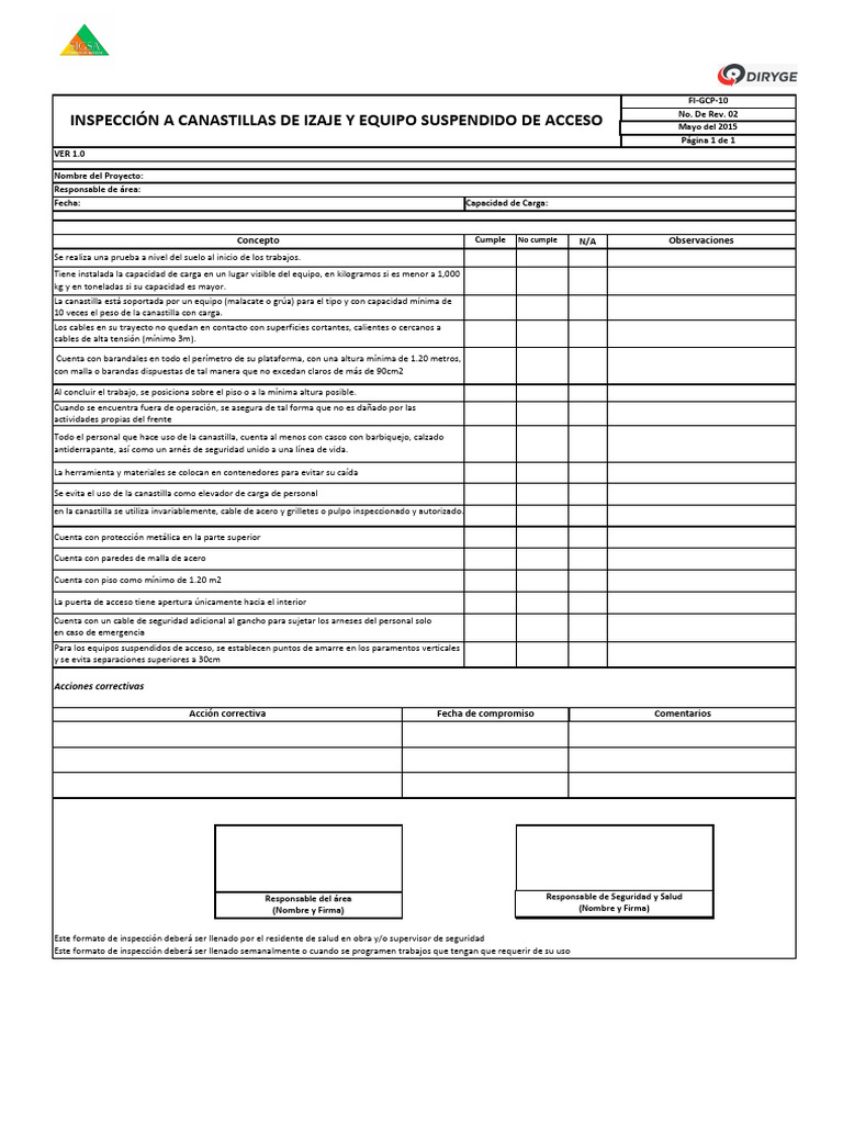 Inspeccion A Canastillas de Izaje | PDF