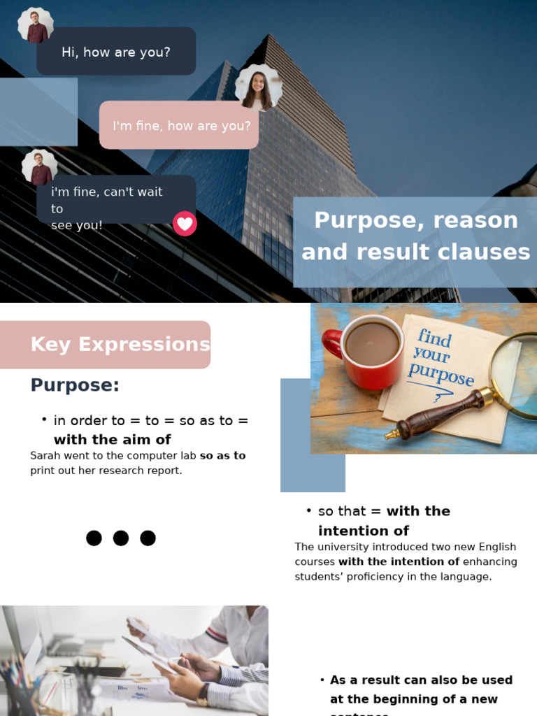 Purpose, Reason, and Result Clauses | PDF