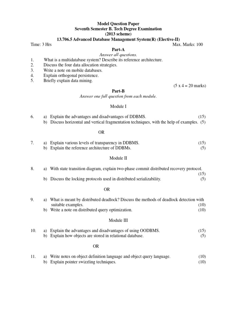Advanced Database Management Exam Paper | PDF | Databases | Data Warehouse