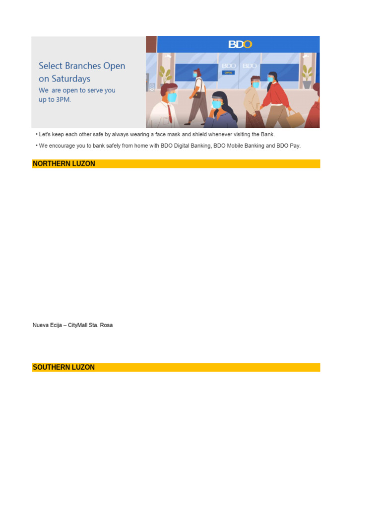BDO Digital Banking Locations and Safety Tips | PDF | Luzon | Companies ...