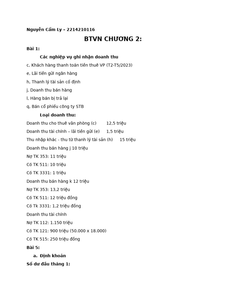 BTVN CHƯƠNG 2 | PDF