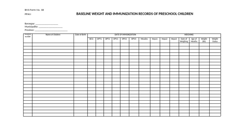 Preschool Immunization Record Form | PDF
