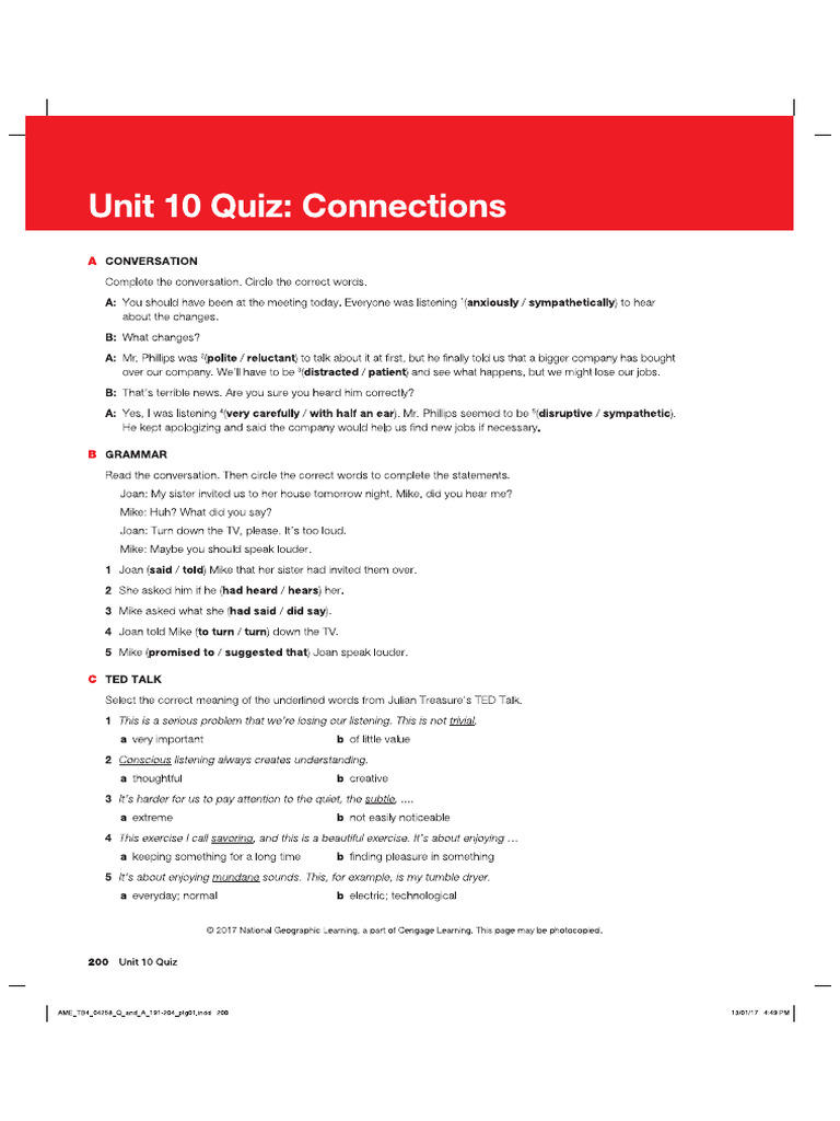 Unit 10 Quiz Connections | PDF
