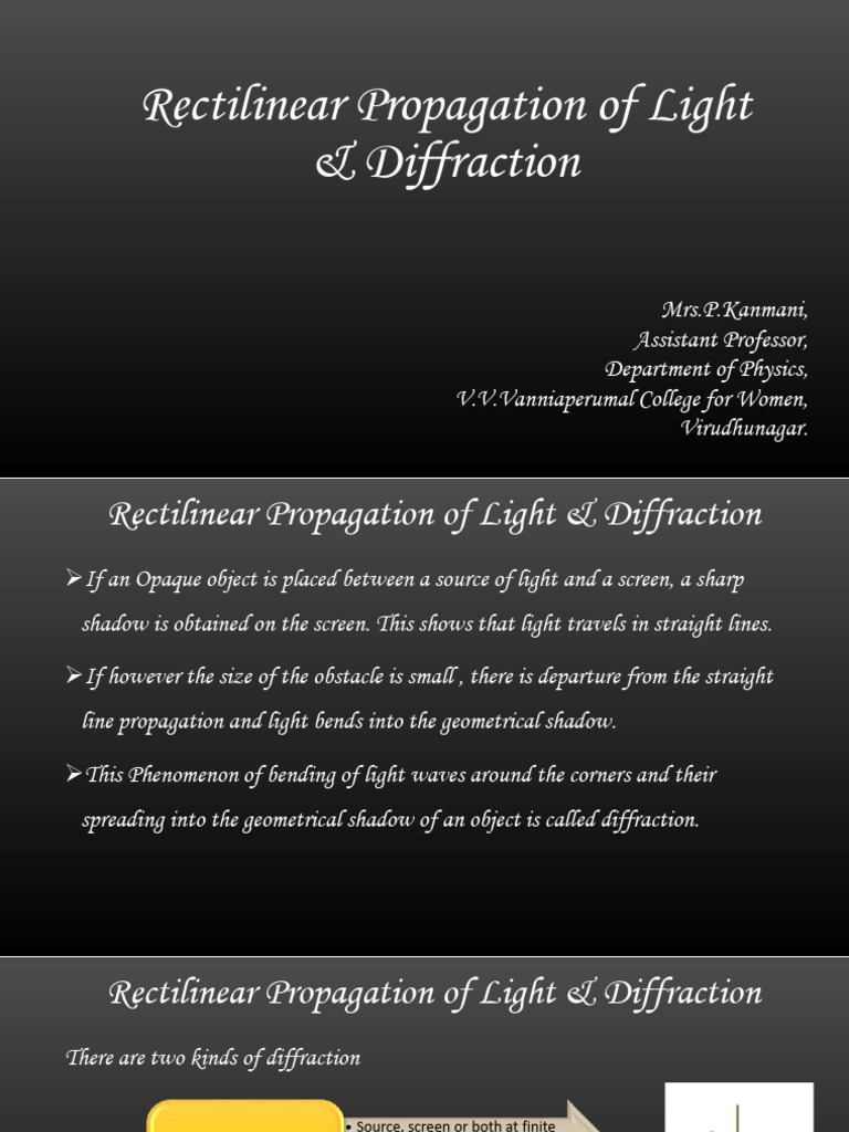 Rectilinear Propagation of Light | PDF | Diffraction | Waves