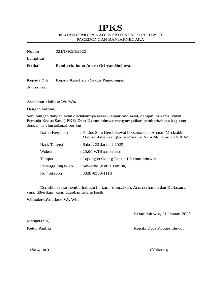 IPKS Surat Pemberitahuan Polsek | PDF