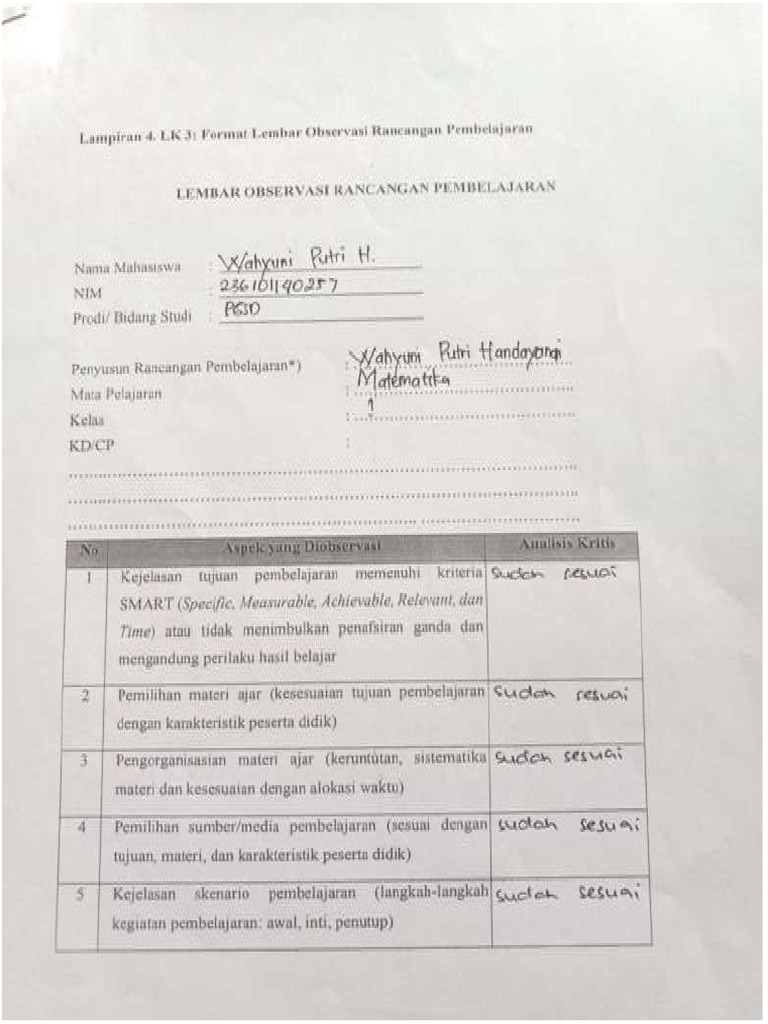 LK 3_LEMBAR OBSERVASI RPP_MANDIRI 1 | PDF