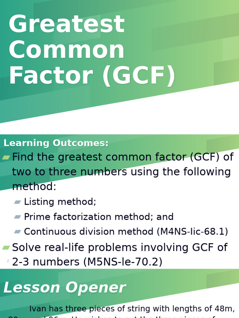 Chapter 2 Lesson 3 Greatest Common Fator | PDF | Factorization | Numbers