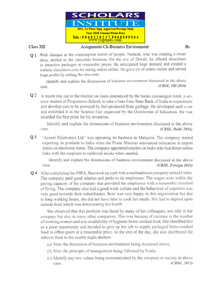 Assignment Business Environment Case Studies Questions Only | PDF