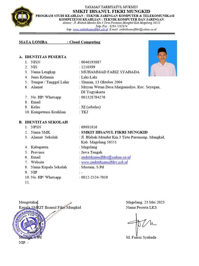 Biodata Peserta 2023 - Cloud - Magelang | PDF