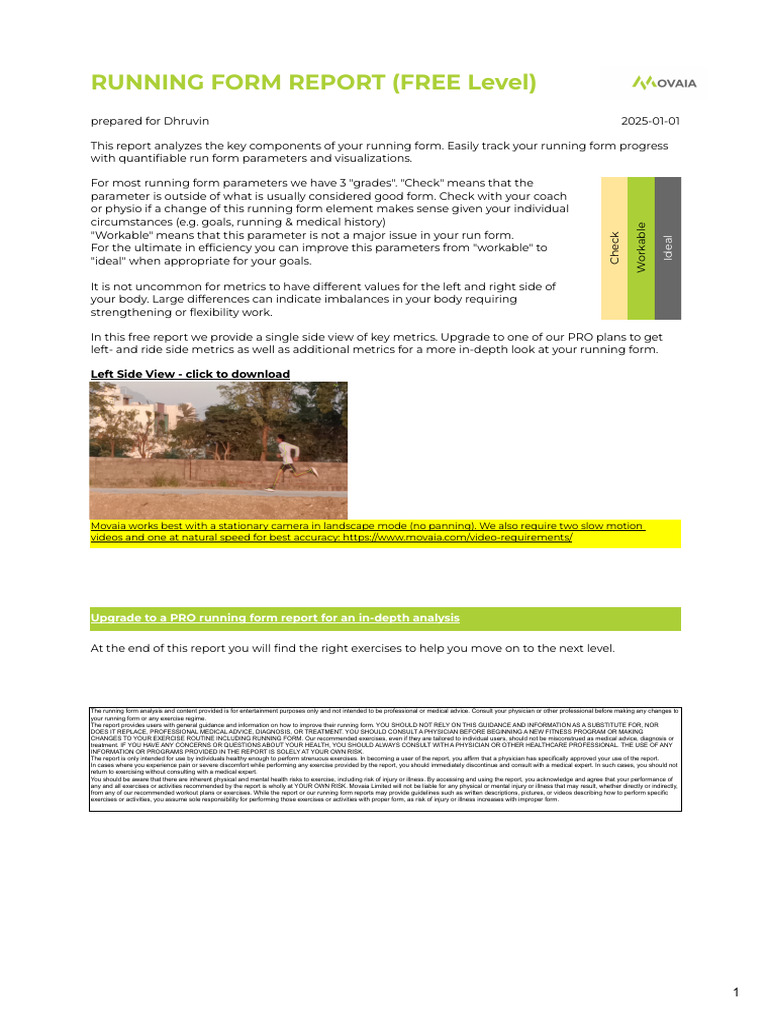 Movaia Running Form Analysis Report | PDF | Foot | Running