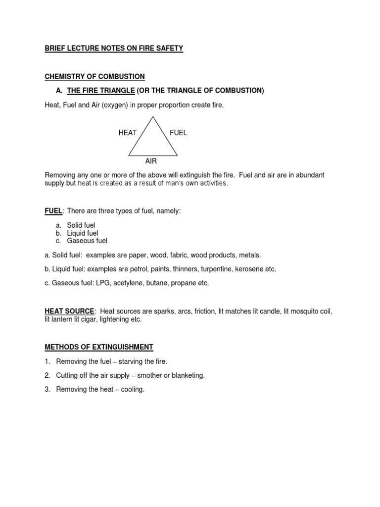 Fire Safety Lecture Notes Summary | PDF | Fires | Chemistry
