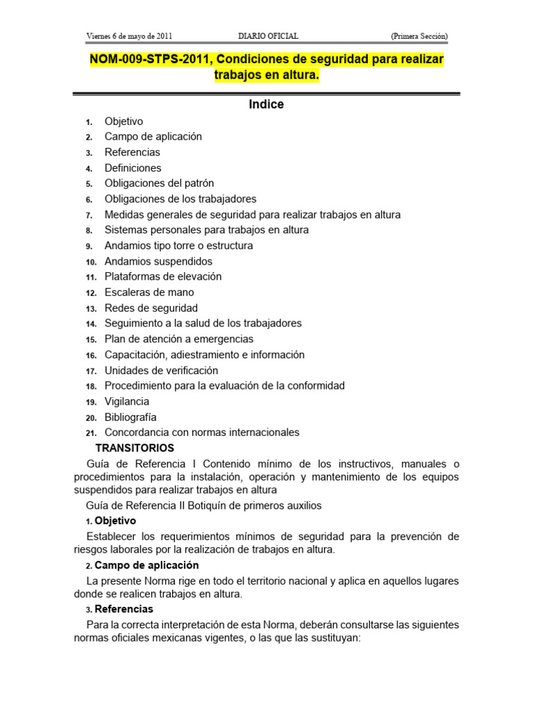 NOM-009-STPS-2011, Resumen Word_Condiciones de Seguridad Para Realizar ...