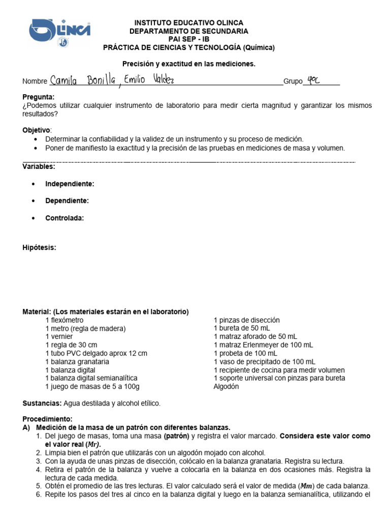 Precisión y Exactitud Corrección Quimica | PDF | Medición | Volumen
